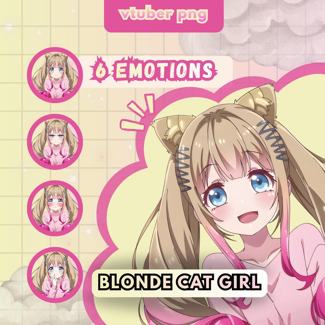 Blonde Cat Girl Vtuber PNG Model, 6 Expressions - Etsy