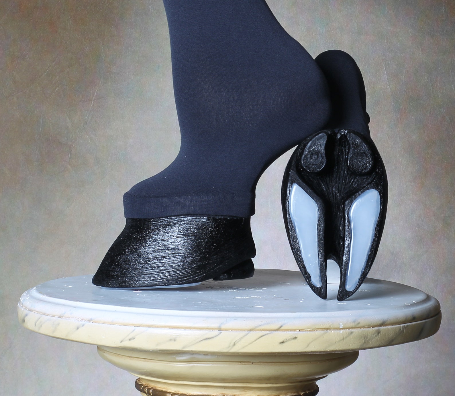 BLACK Creature Feet Unisex Cloven Hoof Shoes With Thigh High Leggings ...