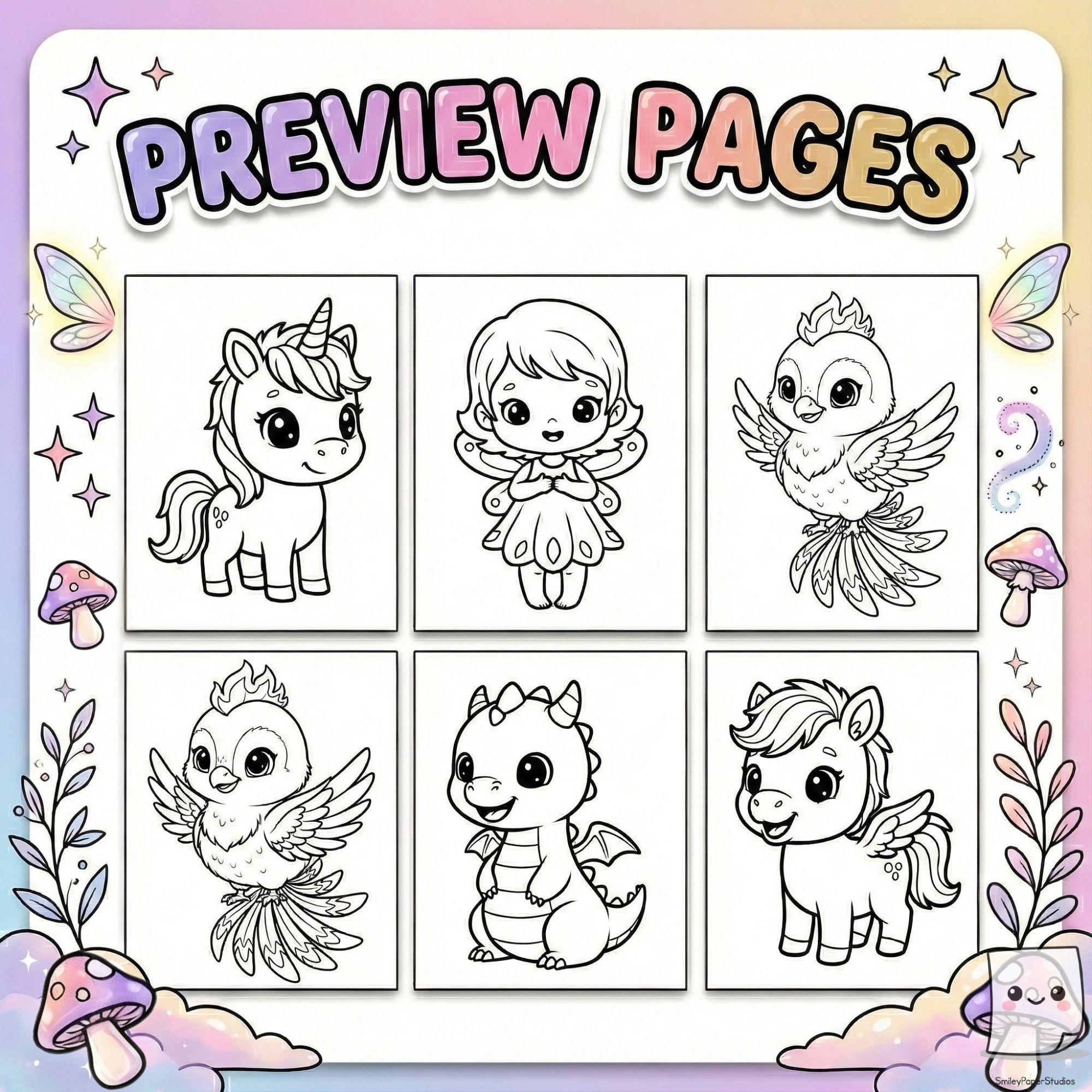 Mythical Creatures Coloring Book • Kawaii Dragons, Unicorns (PDF ...