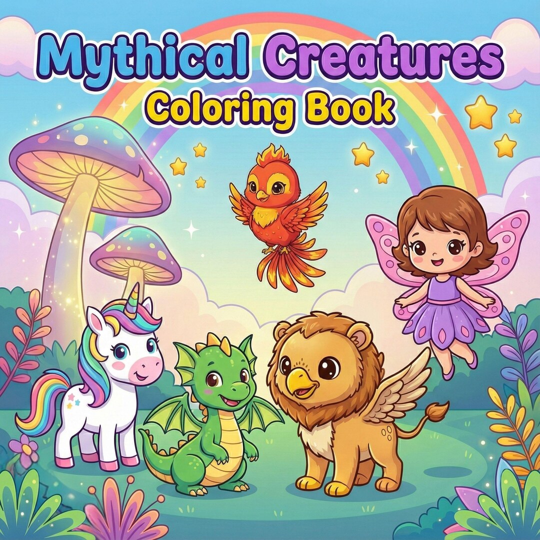 Mythical Creatures Coloring Book • Kawaii Dragons, Unicorns (PDF ...