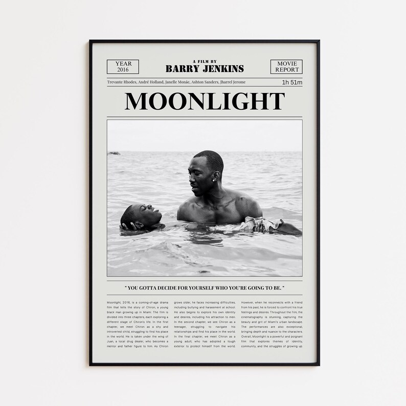Moonlight Movie Poster, Trevante Rhodes, Retro Newspaper Film Print ...