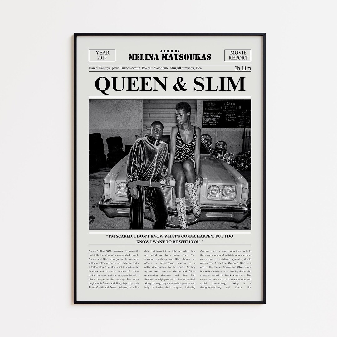 Queen & Slim Movie Poster, Daniel Kaluuya, Retro Newspaper Film Print ...