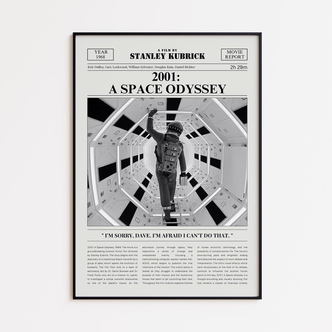2001: A Space Odyssey Movie Poster, Keir Dullea, Retro Newspaper Film ...