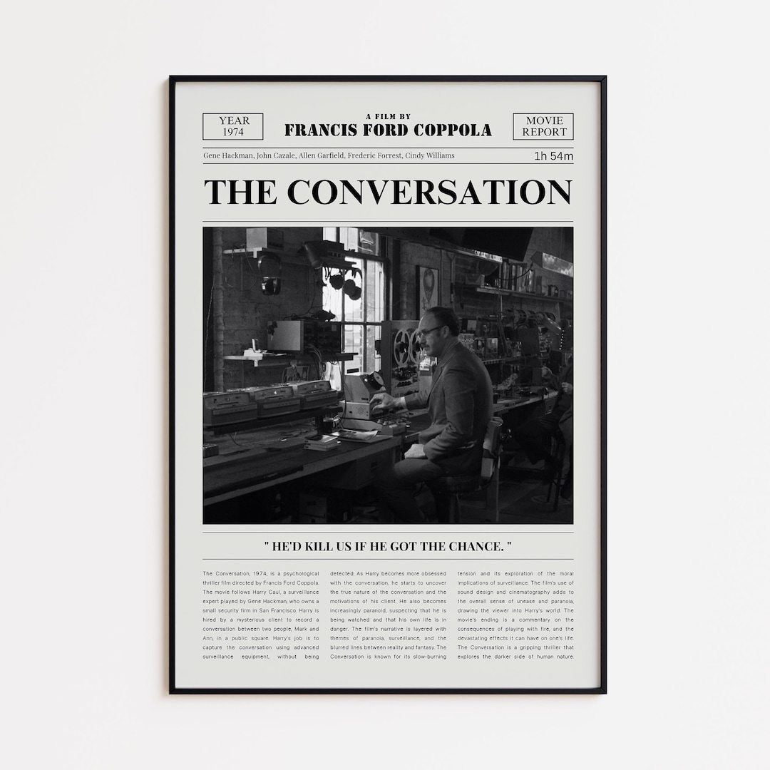The Conversation Movie Poster, Gene Hackman, Retro Newspaper Film Print ...
