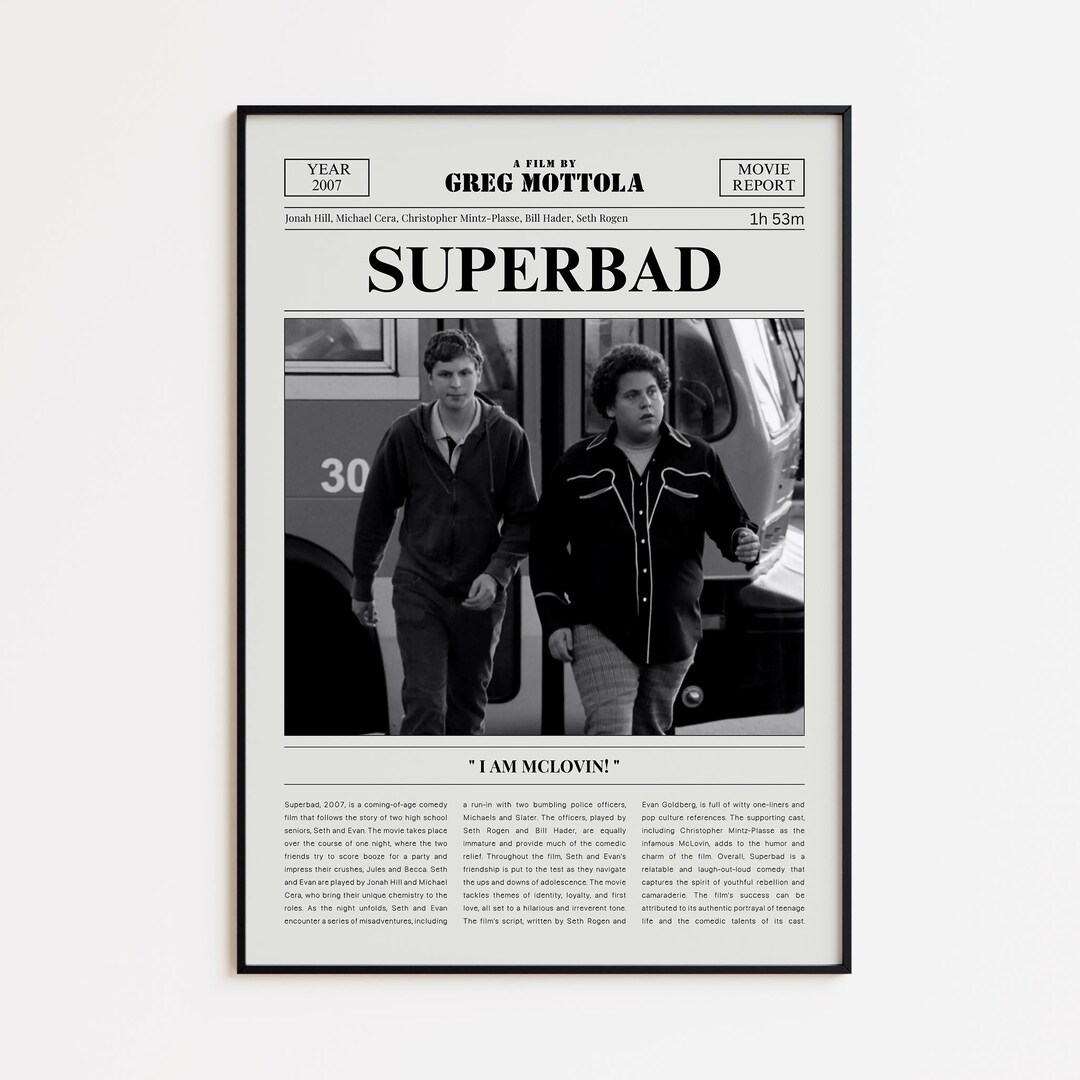 Superbad Movie Poster, Jonah Hill, Retro Newspaper Film Print, Custom ...