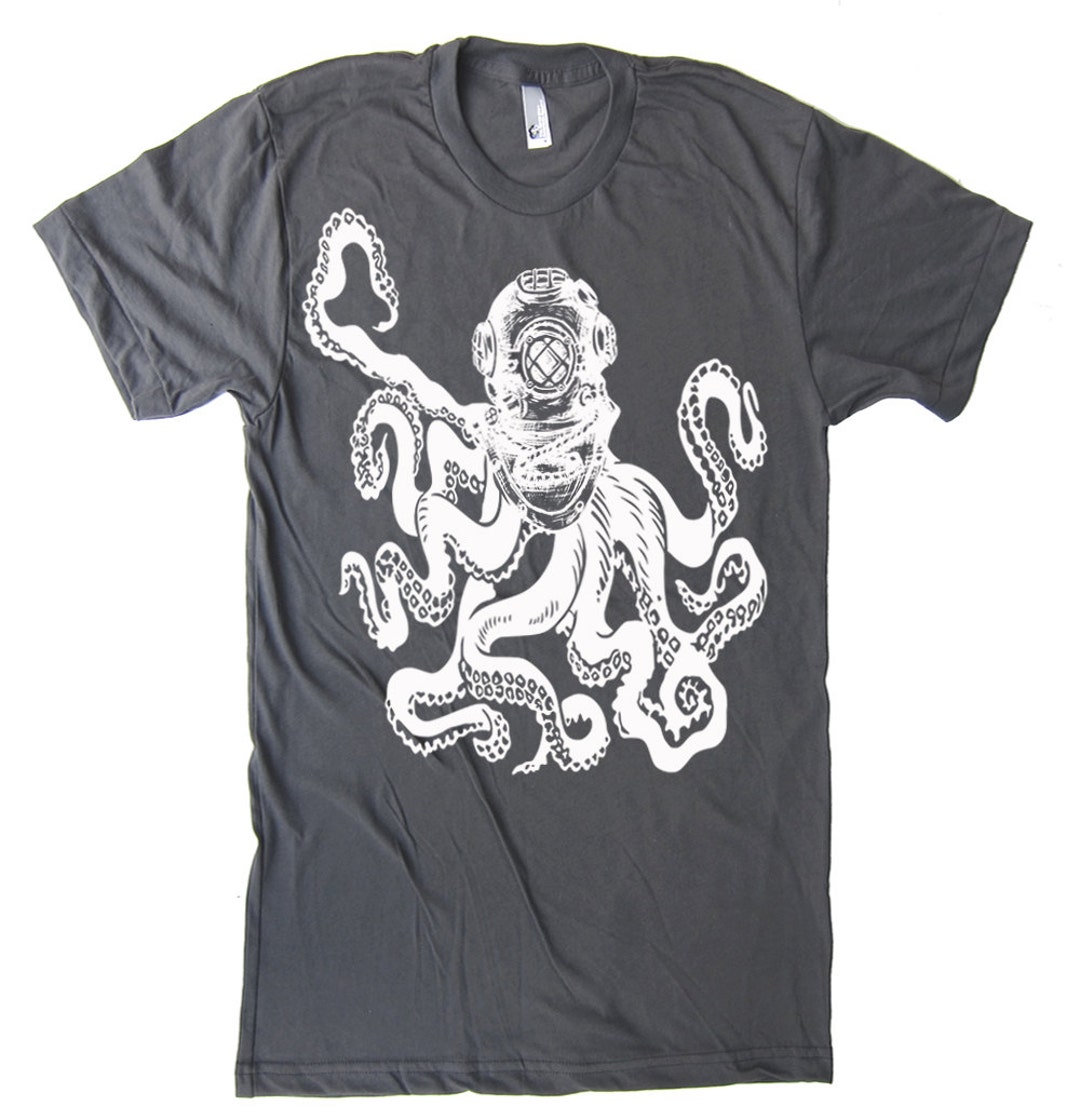 Octopus Deep Sea Diver T-shirt - American Apparel T Shirt - S M L XL ...