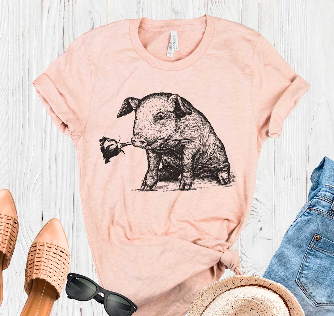 Cute Pig T-shirt for Women Gifts for Pig Lovers Anniversary Gift Rose ...