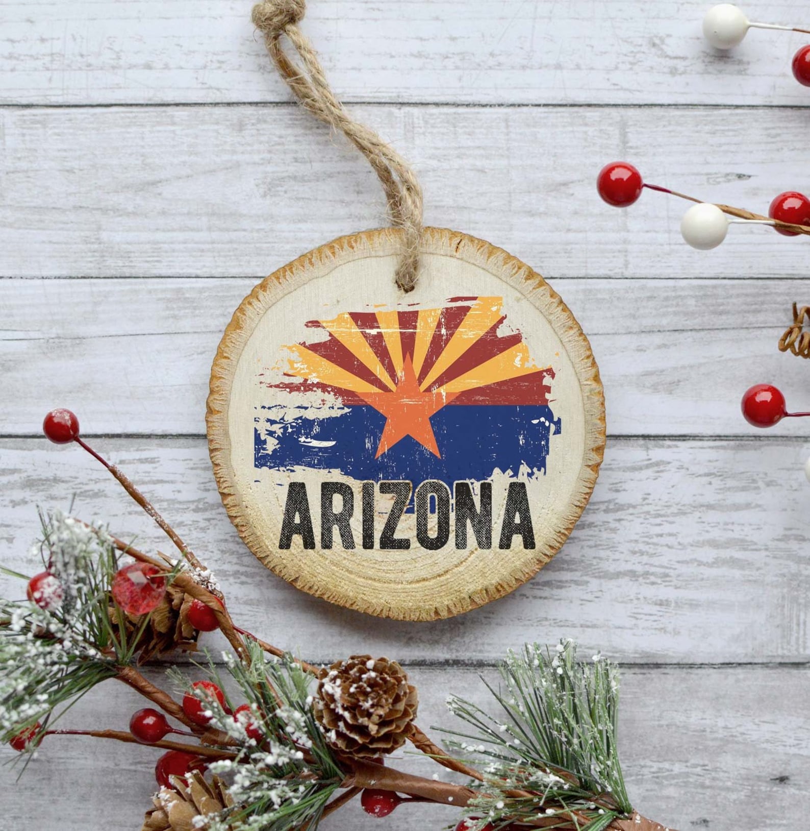 Arizona Christmas Ornament State Print Ornament Natural Pine - Etsy