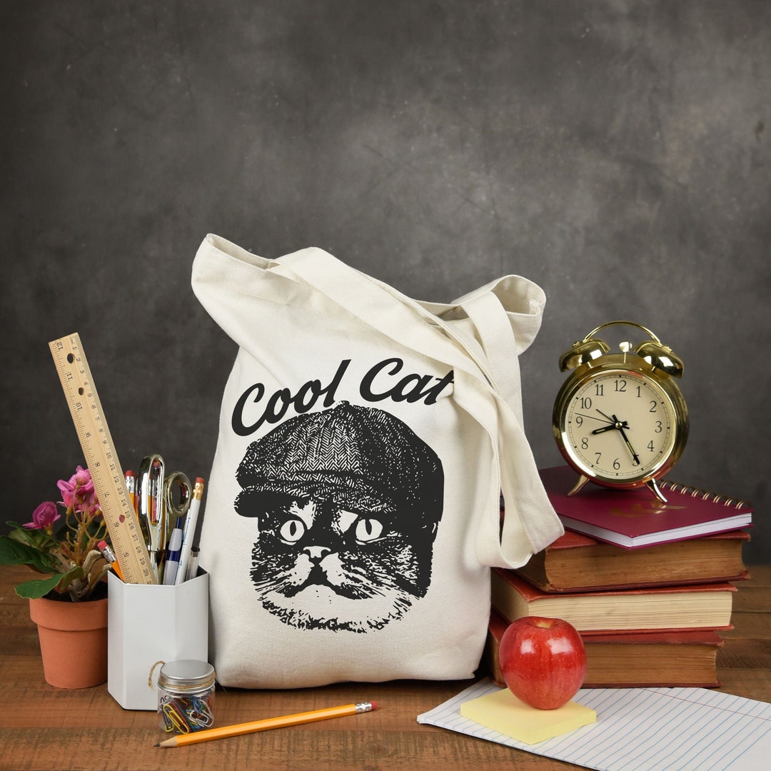 Cool Cat Tote Bag, Back to School, Vintage Animal Print, Gift - Etsy