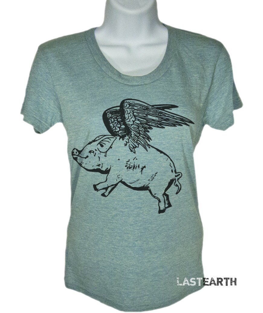 Flying Pig T Shirt Womens Pig T Shirt Pig Wings T Shirt Funny | Etsy