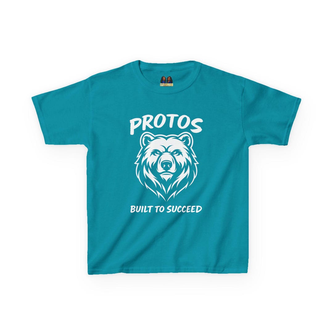 Protos Bear Logo Built to Succeed Kids Tee | Personalized Name on Back ...