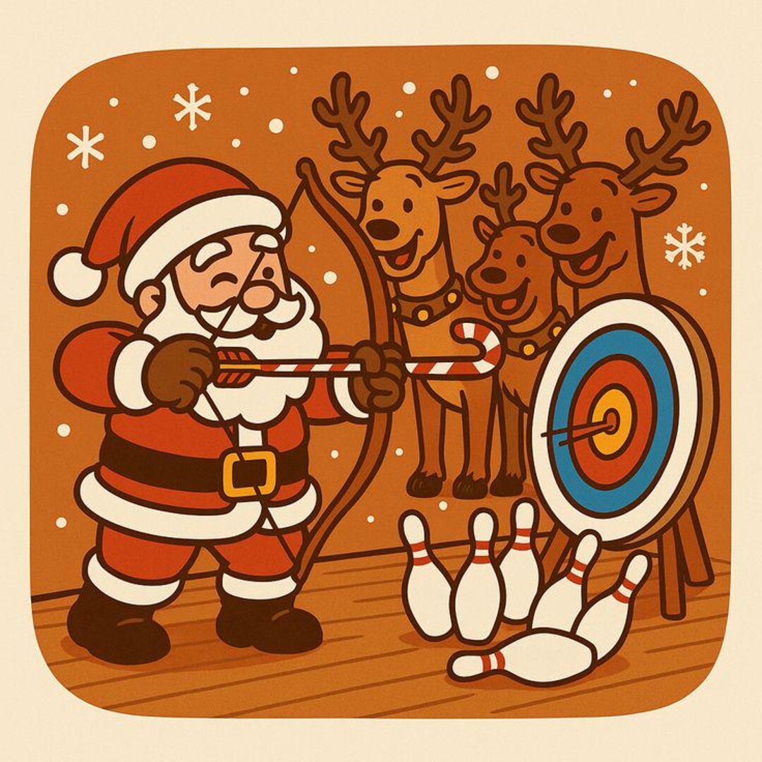 Santa Archery Christmas Print | Reindeer Cartoon Wall Art (instant ...