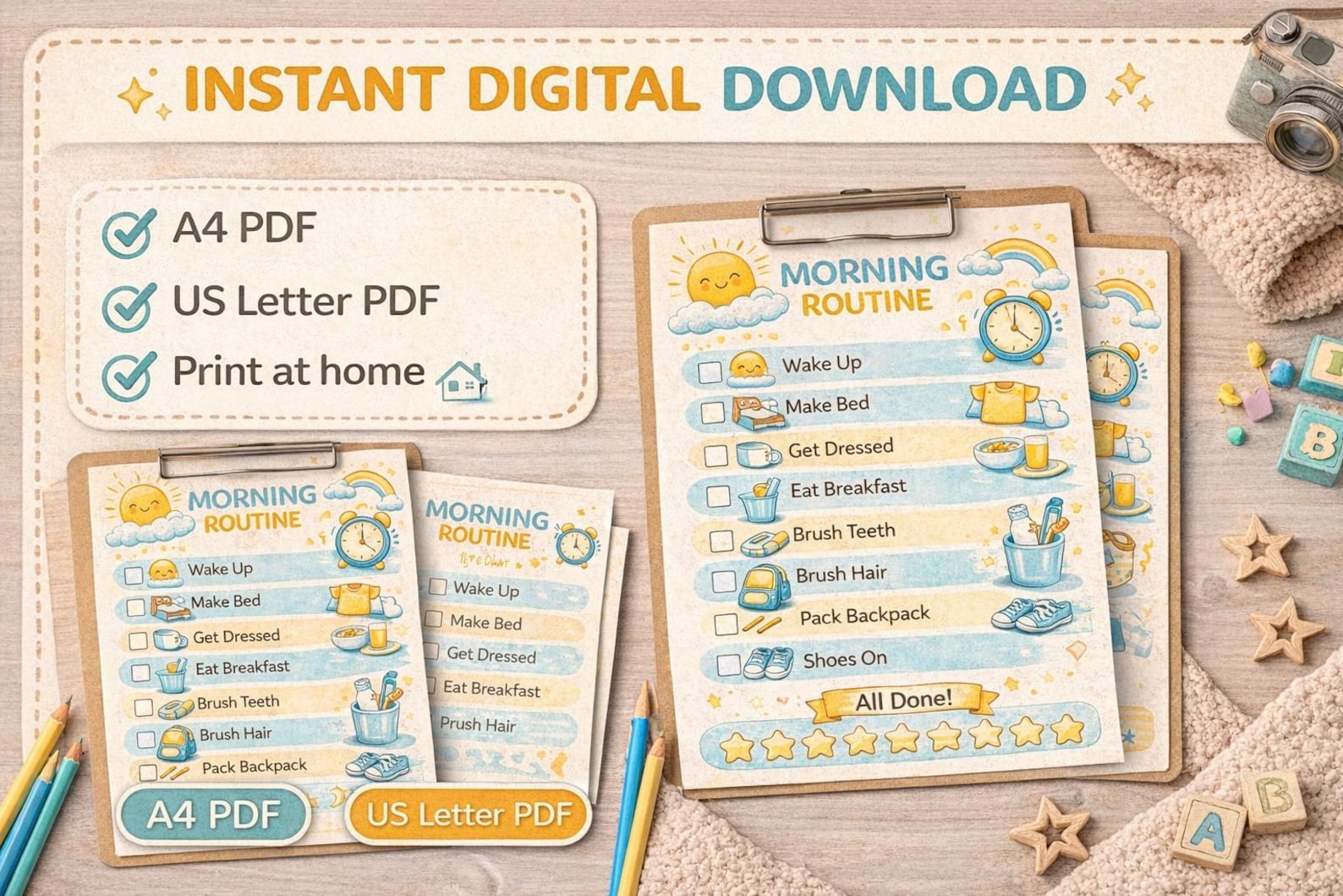 Morning Routine Chart for Kids Printable | Visual Morning Checklist for ...