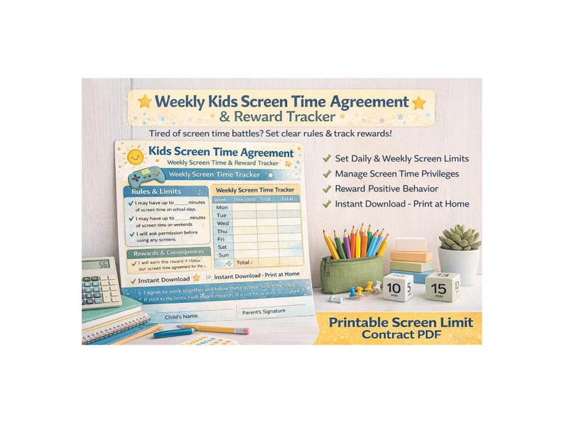 Kids Screen Time Agreement Printable | Screen Time Rules Chart for Kids ...