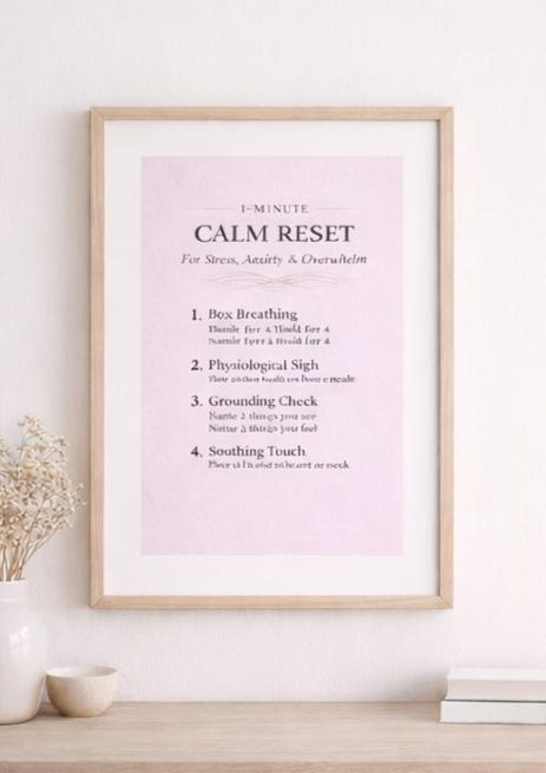 1 Minute Calm Reset Printable | Anxiety Relief Wall Art | Stress Reset ...
