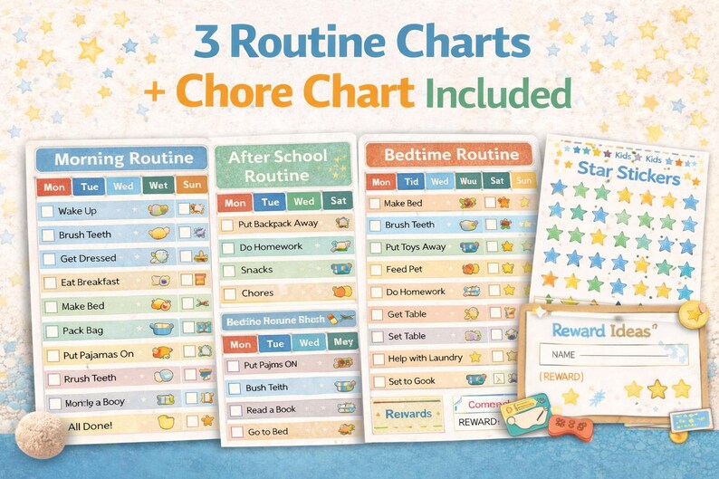 Kids Daily Routine and Chore Chart Bundle | Morning After School and ...