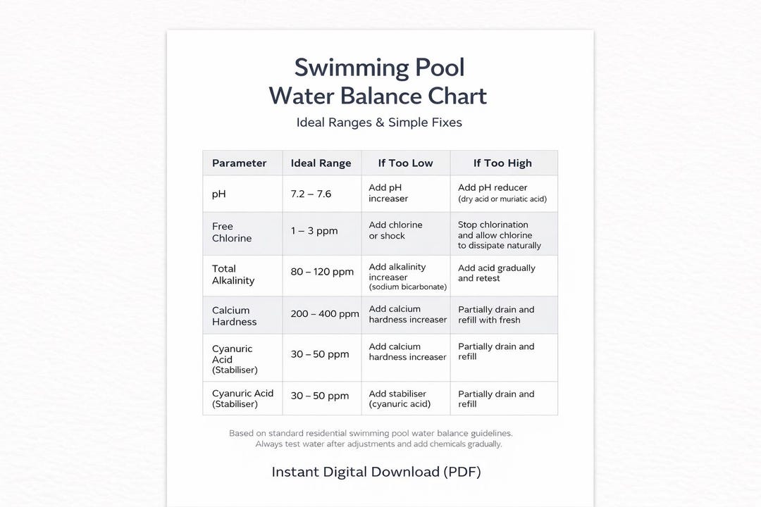 Pool Water Balance Chart | Pool Chemistry Guide (printable PDF) - Etsy
