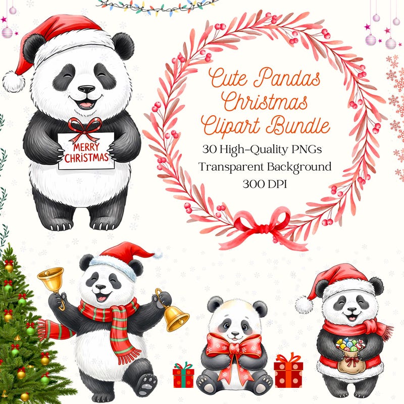 Panda Christmas Wall Art - Etsy