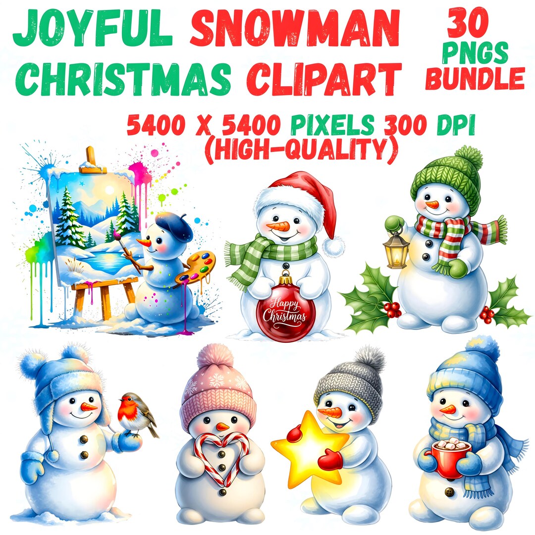 30 Snowman Christmas Clipart Bundle – Watercolor Winter Snowman Family ...