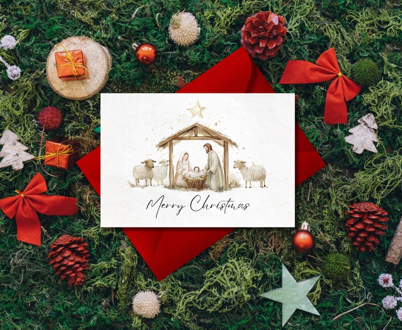 Nativity Christmas Card Printable, Religious Christmas Card, Holy ...