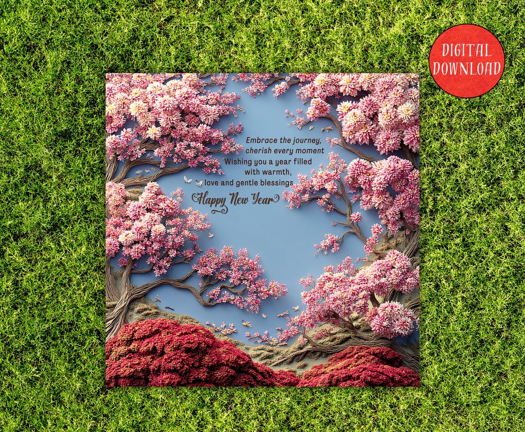 3D Look Happy New Year 2026 Bloom Card Printable, Festive Cute Floral ...