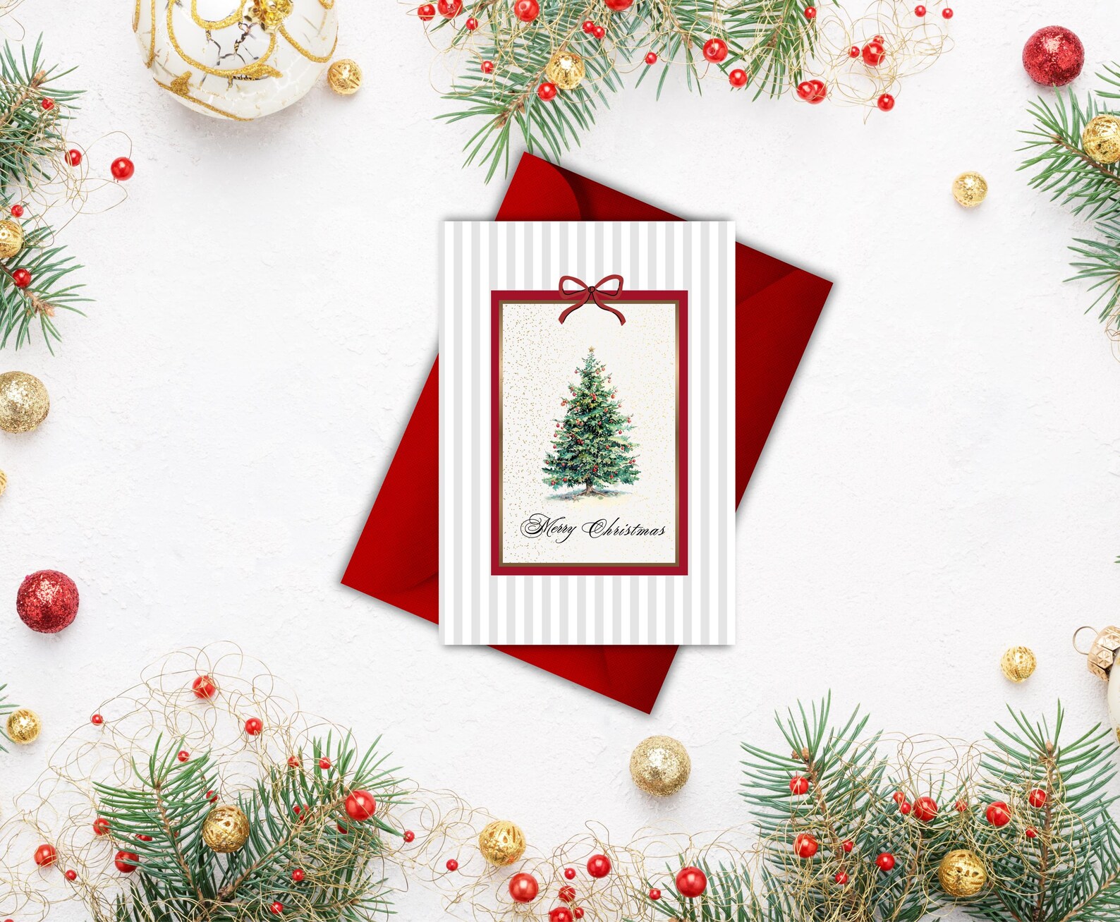 Merry Xmas Card, Minimalist Foldable Christmas Tree Card, Cute Holiday ...