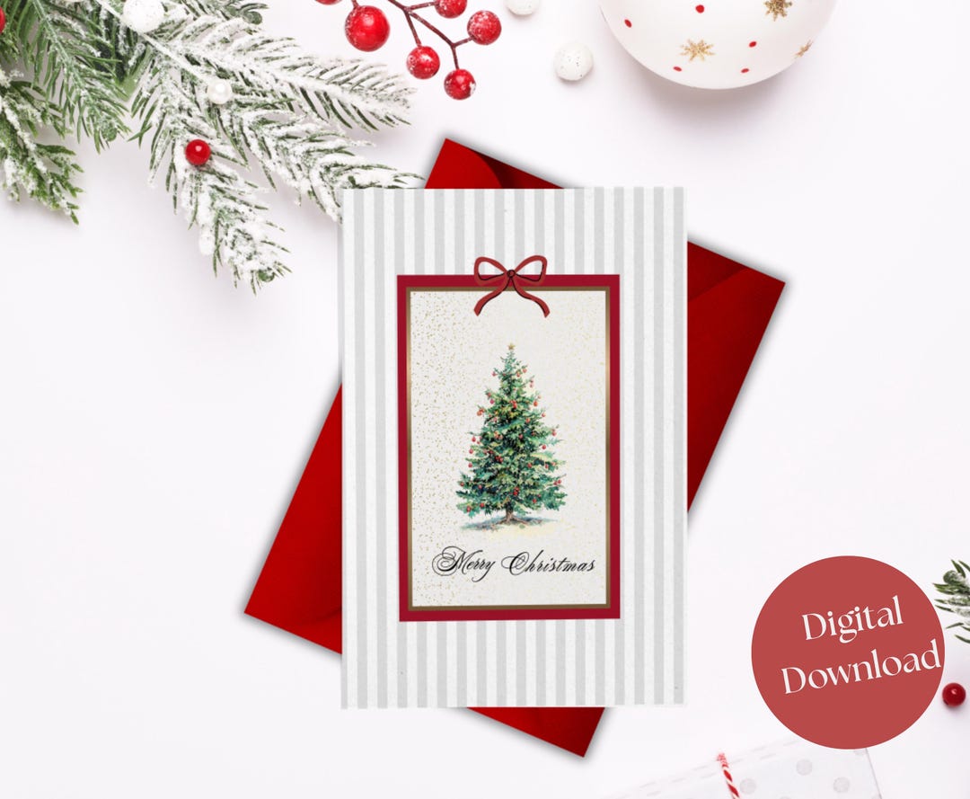 Merry Xmas Card, Minimalist Foldable Christmas Tree Card, Cute Holiday ...