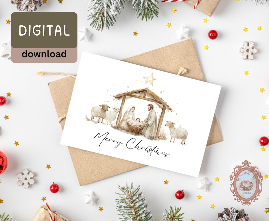 Nativity Christmas Card Printable, Religious Christmas Card, Holy ...