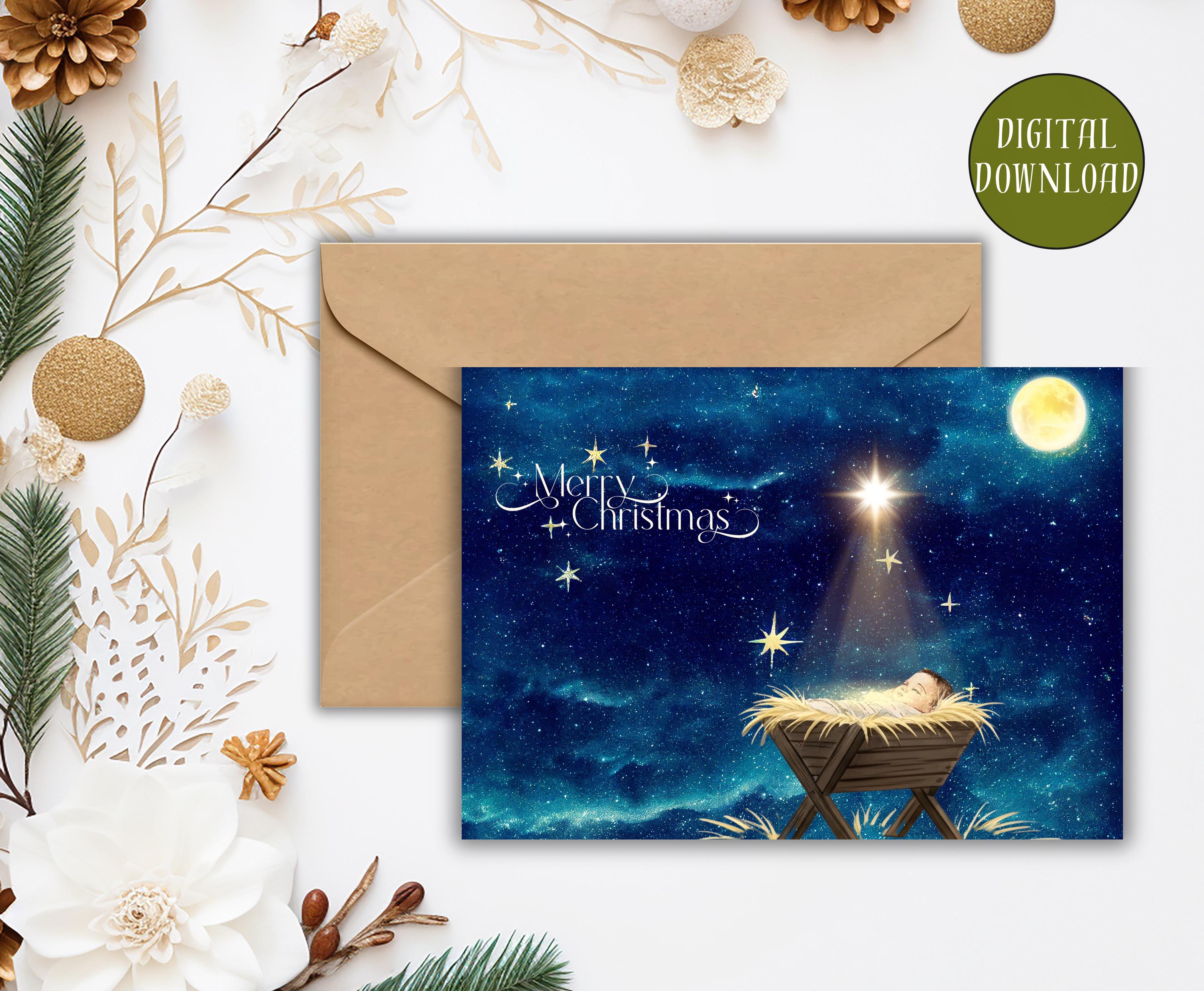 Nativity Christmas Card Printable, Religious Christmas Card, Holy ...