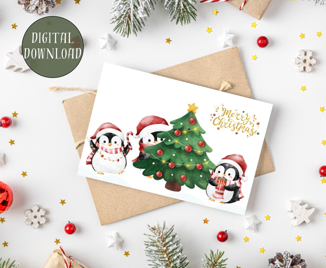 Nativity Christmas Card Printable, Penguin Holiday Greeting, Cute ...