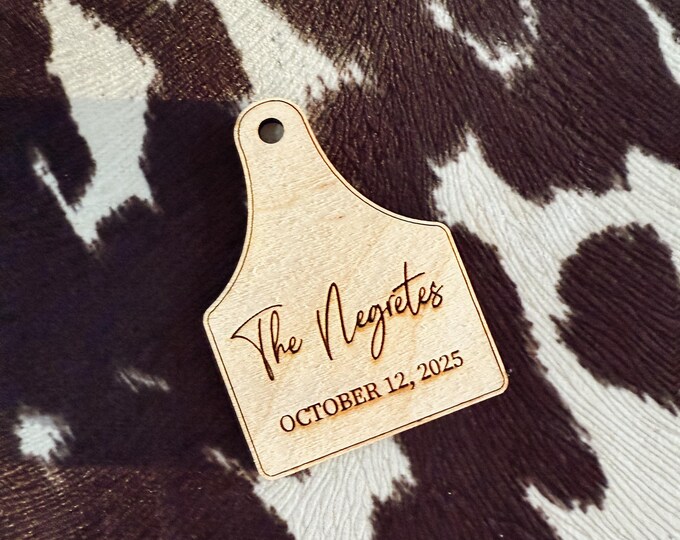 Save the Date Cow Tag Western Wedding Magnetscustom Laser Engrave Oak ...