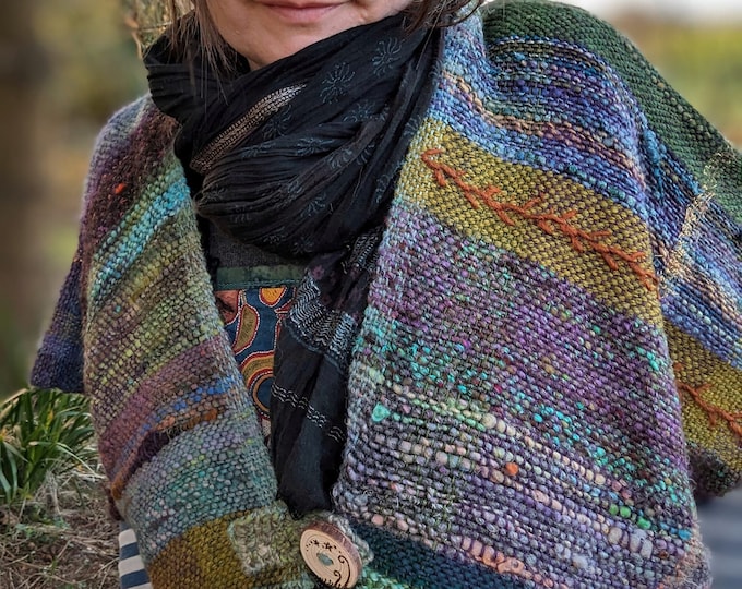 Handwoven Jacket Wrap Handspun Rainbow Cocoon Cardigan Shawl Ruana Art ...
