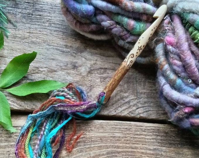 Hand Carved Crochet Hook Wooden Handmade Spiral Ferns Forest Wild ...