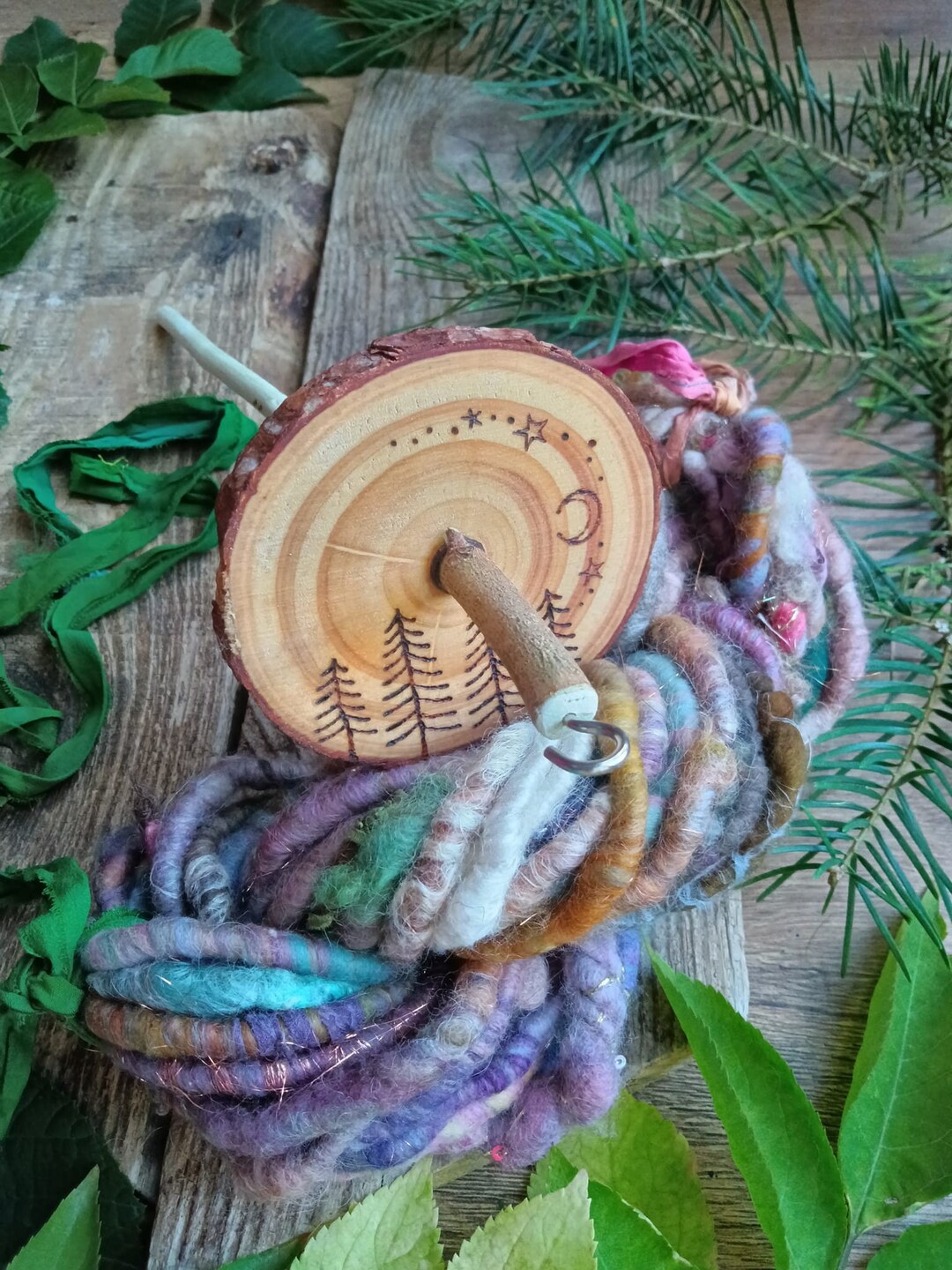 DROP SPINDLE Wild Forest Top Whorl Handmade Rustic Handspun Yarn ...