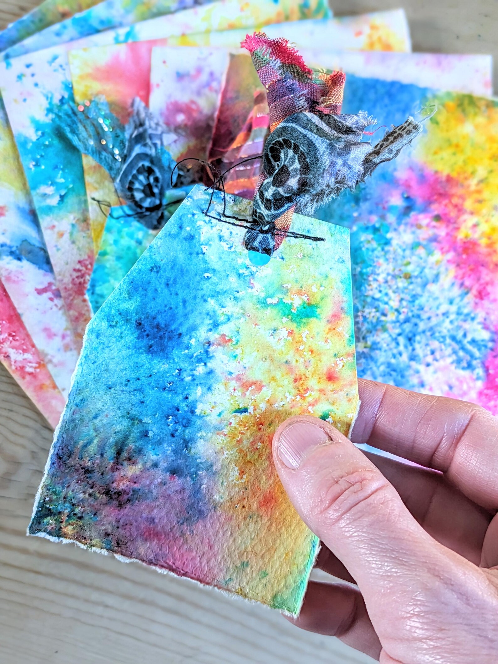 Rainbow Hand Dyed Card Art Journal Mixed Media Collage Paper Scrap Junk ...
