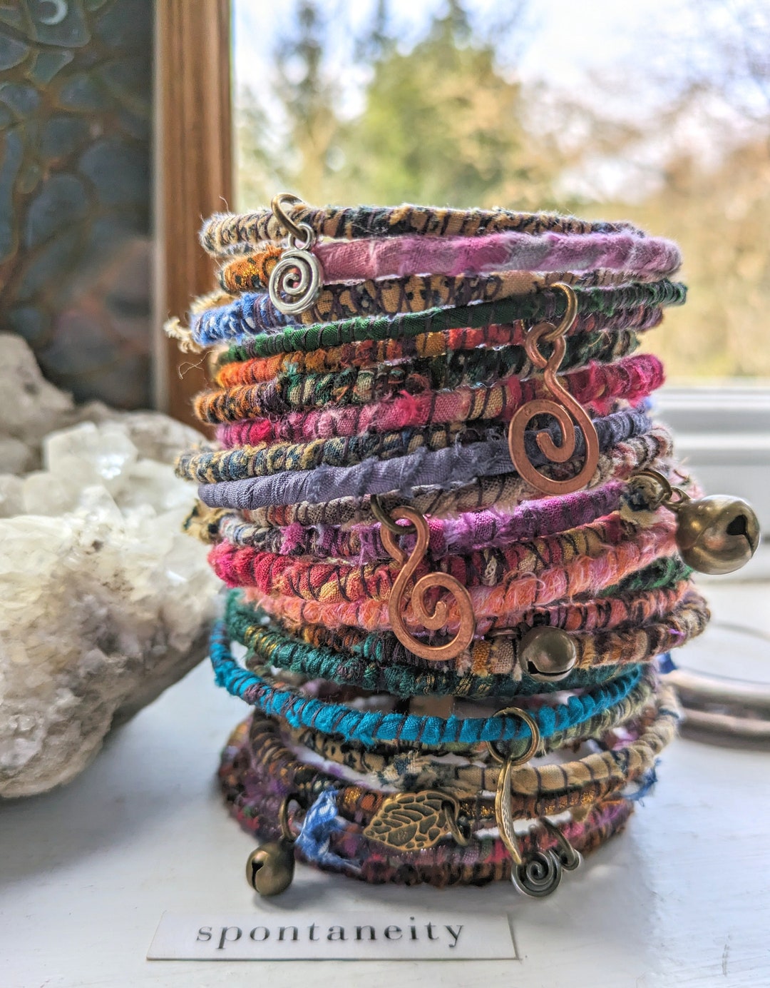 Stacking Bangles Sets of Recycled Fabric Bracelets Boho Bracelet Earthy ...