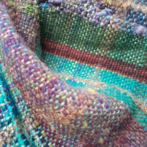 Handwoven Shawl Rainbow Jester Wrap Handspun Art Yarn Bells Weaving ...