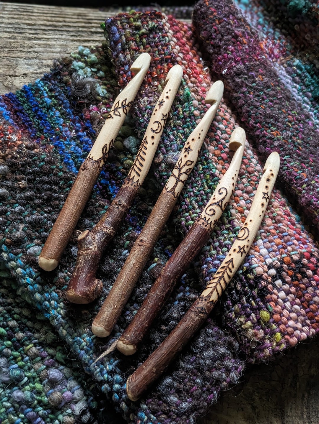 Wooden Crochet Hook Choose Design Hand Carved Handmade Forest Wild Wood ...