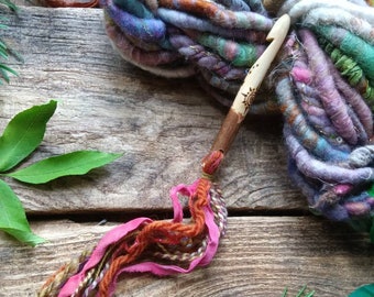 Hand Carved Crochet Hook Wooden Handmade Spiral Ferns Forest Wild ...