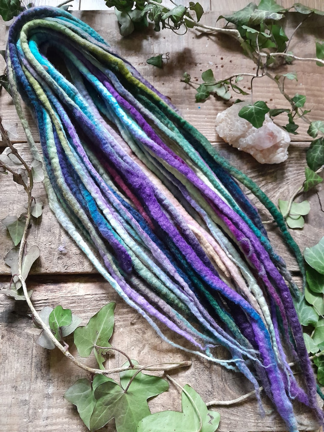 Set of 20 Double Ended DREADLOCKS Blue Green Forest Rainbow Hand Dyed ...