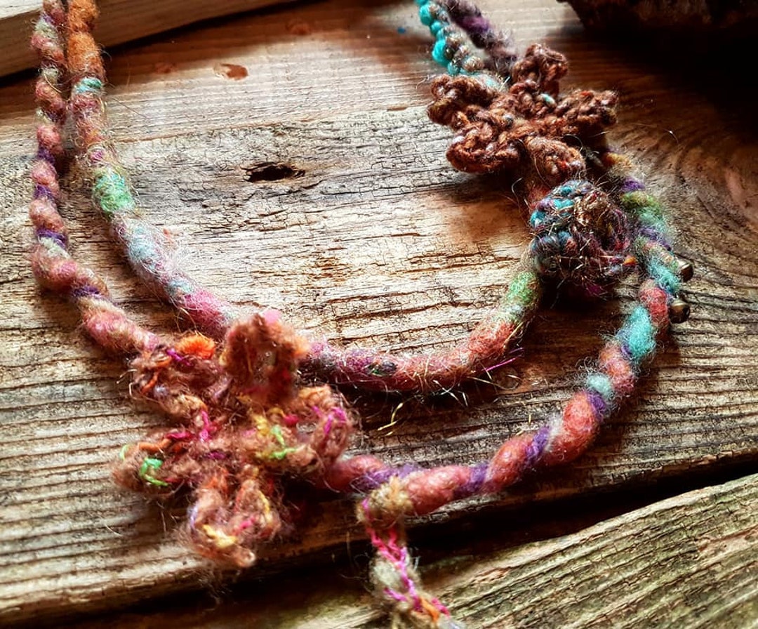 Fiber Art Necklace Artisan Statement Pompom Silk & Wool Felted Pom Pom ...