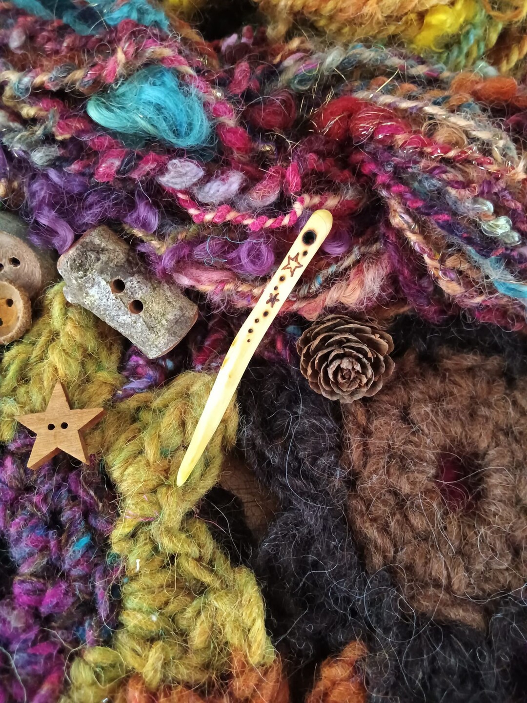 Wooden Weaving Needle - Wildcrafted Magical Hand Carved Bodkin Stars ...