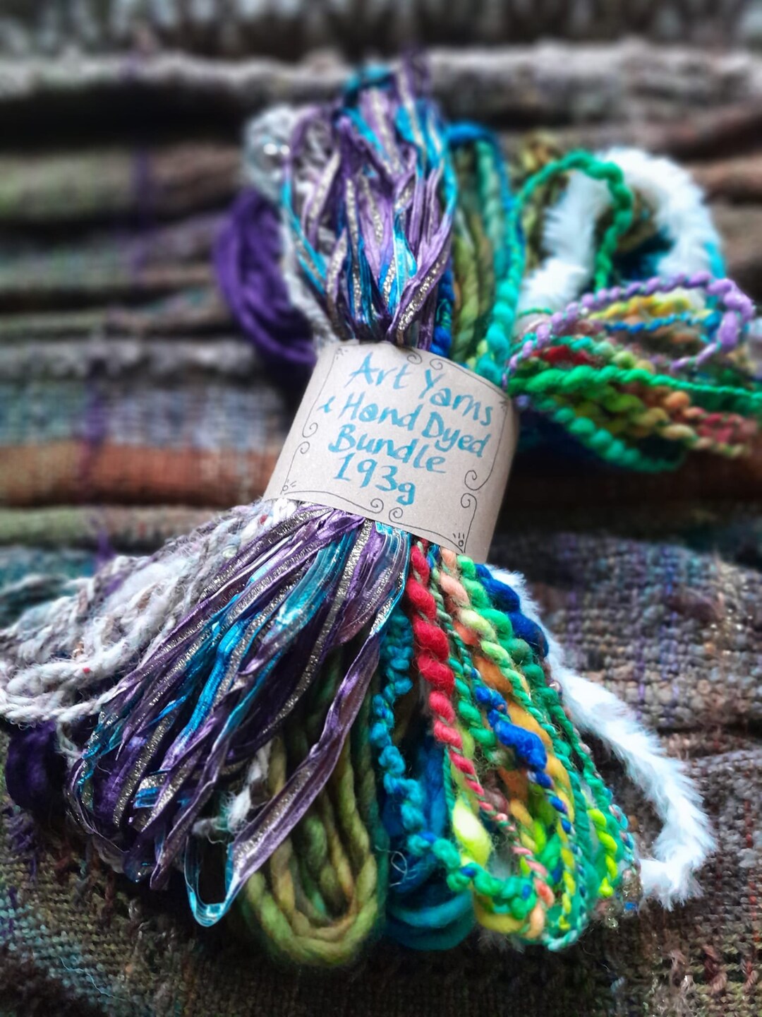 ART YARNS BUNDLE Handspun Bulky Hand Dyed Yarns Recycled Scrap Yarn ...