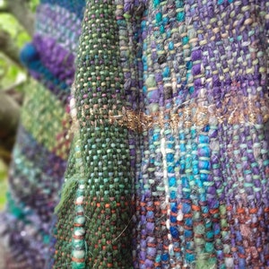 Handwoven Shawl Rainbow Jester Wrap Handspun Art Yarn Bells Weaving ...