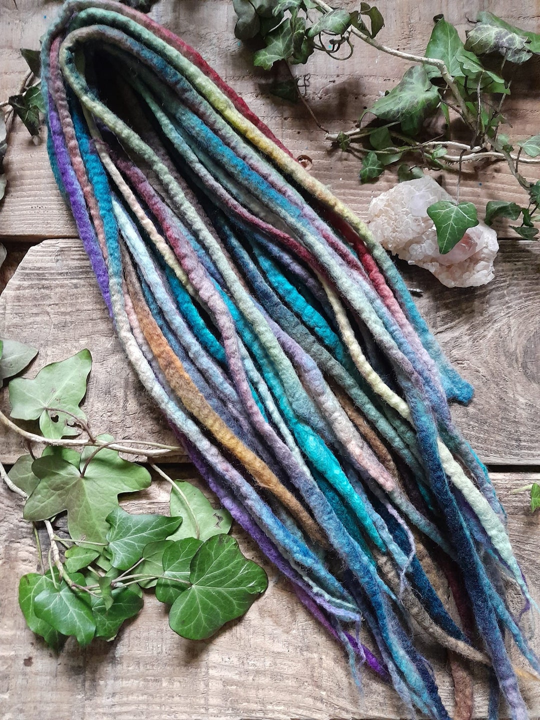 Set of 20 Double Ended DREADLOCKS Blue Brown Rainbow Forest Hand Dyed ...