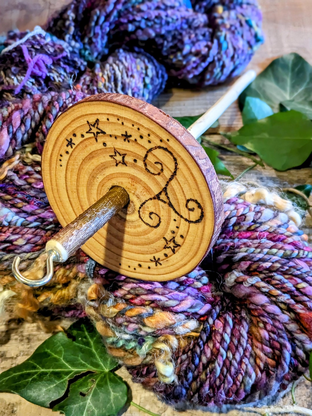 DROP SPINDLE Wild Forest Top Whorl Handmade Rustic Handspun Yarn ...
