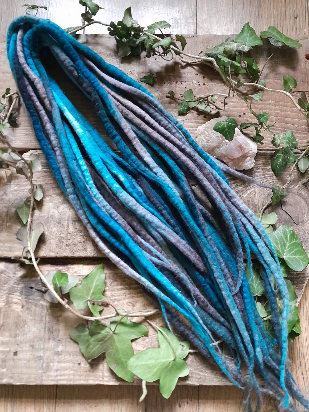 Set of 10 Double Ended DREADLOCKS Blue Grey Forest Hand Dyed DE Dreads ...