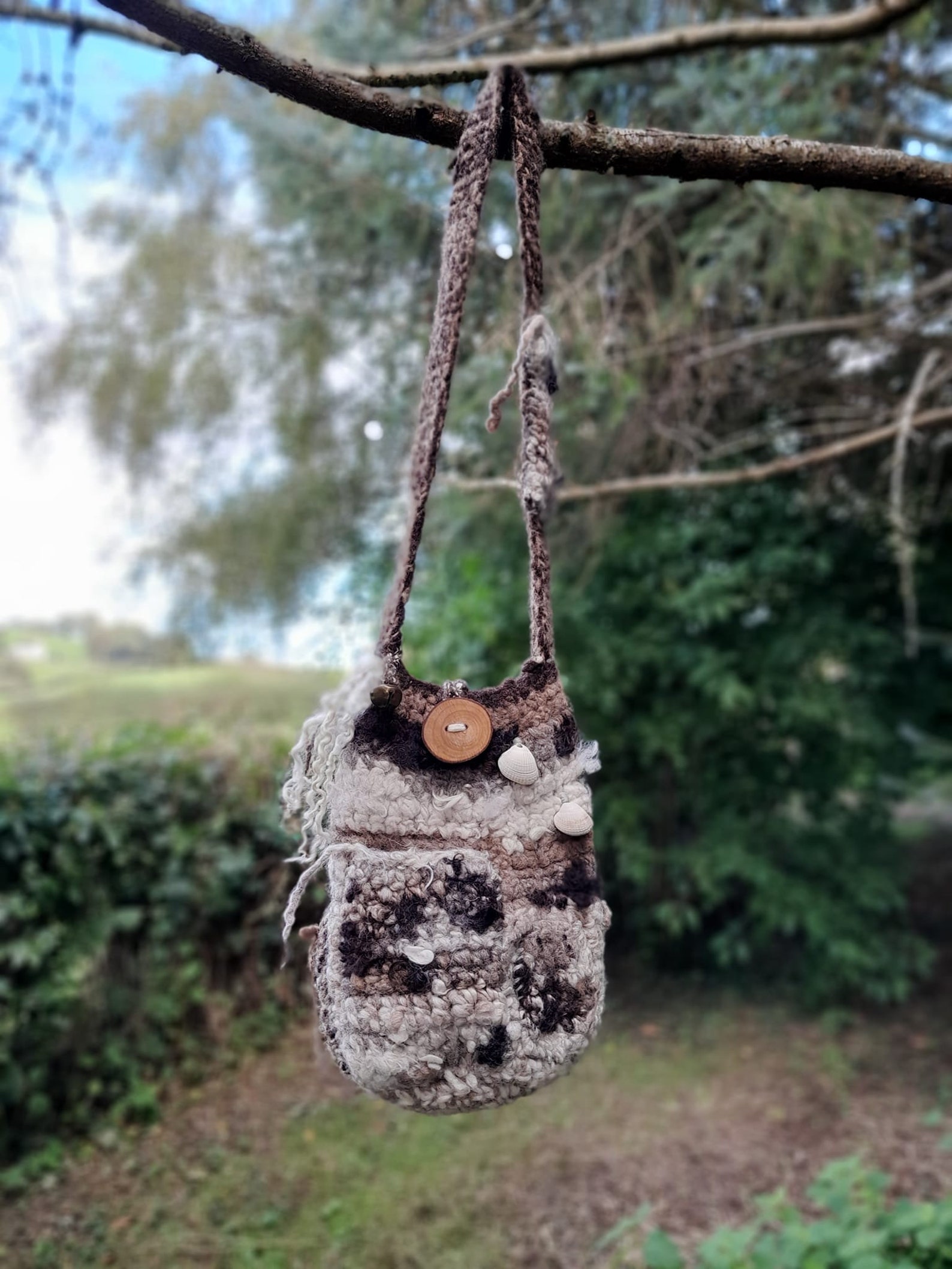 Natural Travelers Bag Felted Shoulder Bag Sea Shells Mermaid Pouch Wool ...