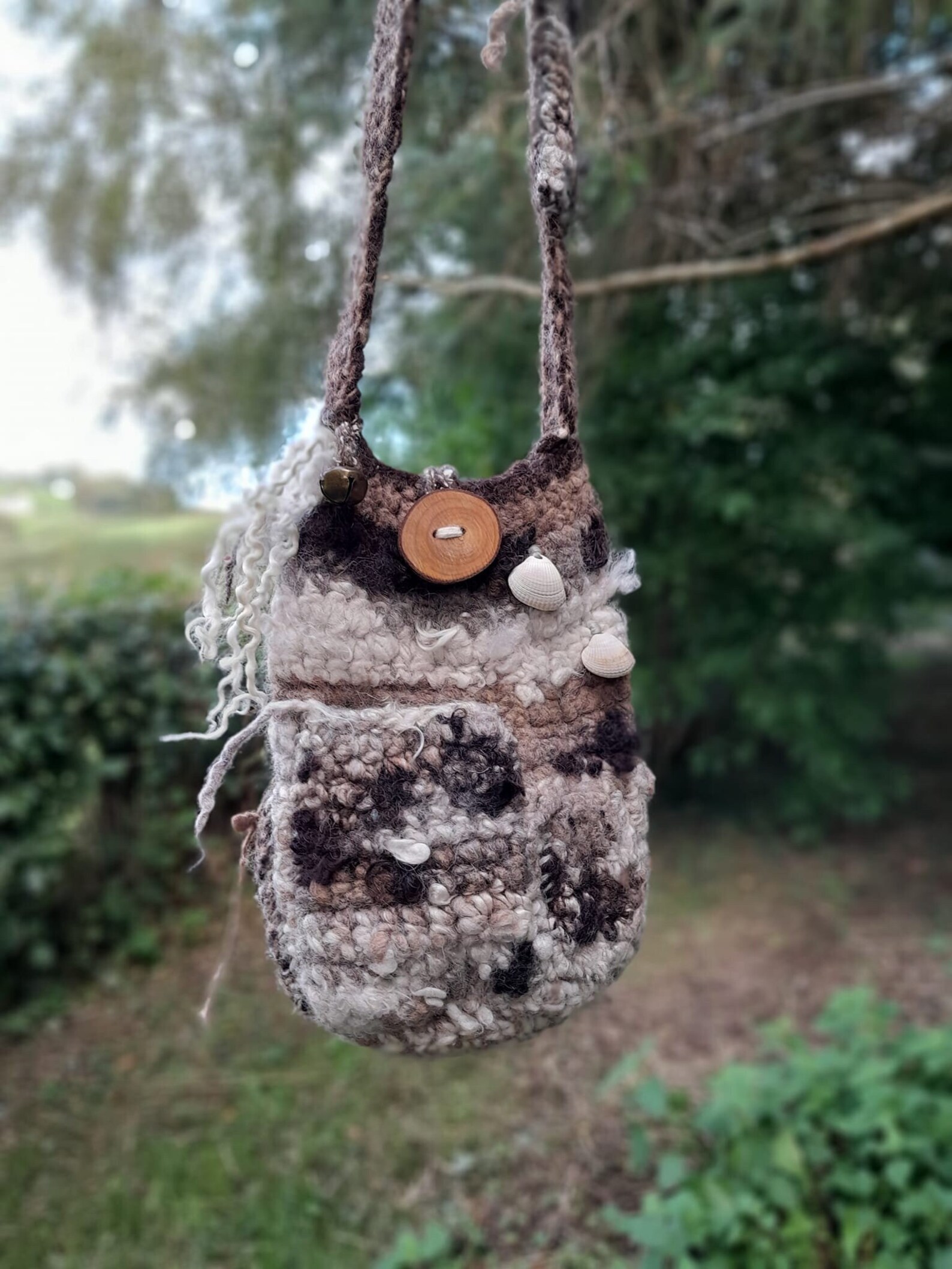 Natural Travelers Bag Felted Shoulder Bag Sea Shells Mermaid Pouch Wool ...