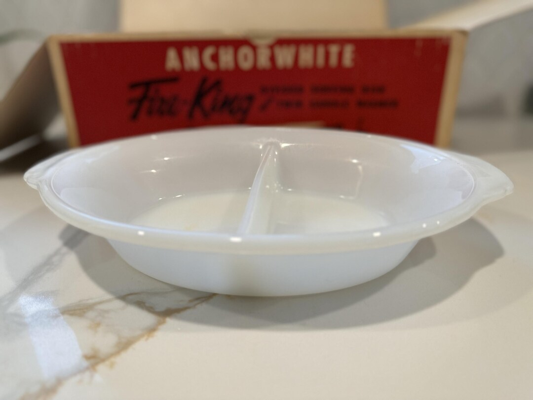 Fire King Anchorwhite Divided Serving Dish With Candle Warmer USA ...
